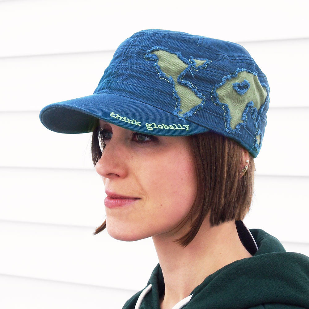 Think GLOBALLY! 100% Organic Cotton Corps-Style Thinking Cap – Stone ...